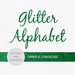 Green Glitter Letters and Numbers, Green Glitter Alphabet, Green ...