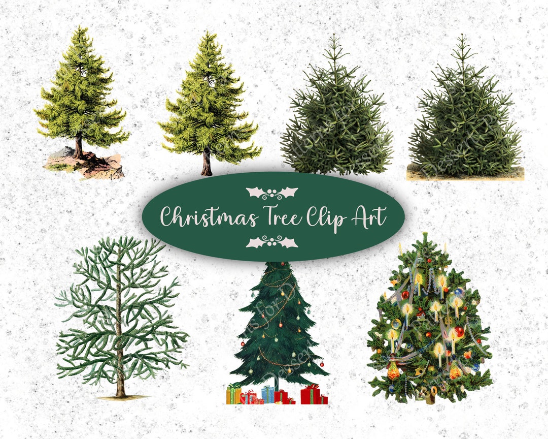 Vintage Christmas Tree Clip Art: Antique Clip Art, Scrapbook Elements ...