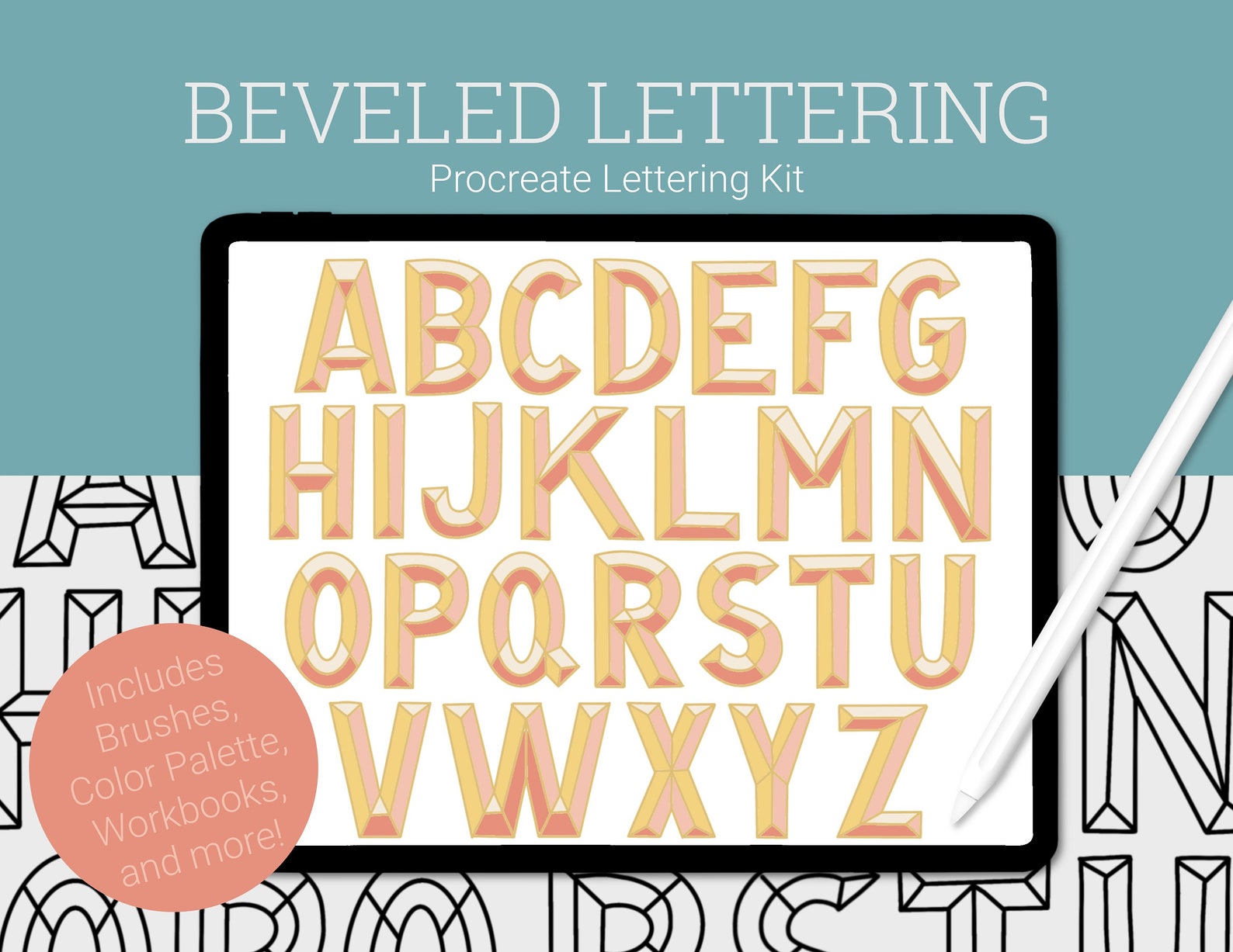 Lettering Practice Pages Beveled Lettering Kit With Procreate | Etsy