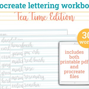 Tea Themed Modern Calligraphy Practice Sheets, Procreate Lettering ...
