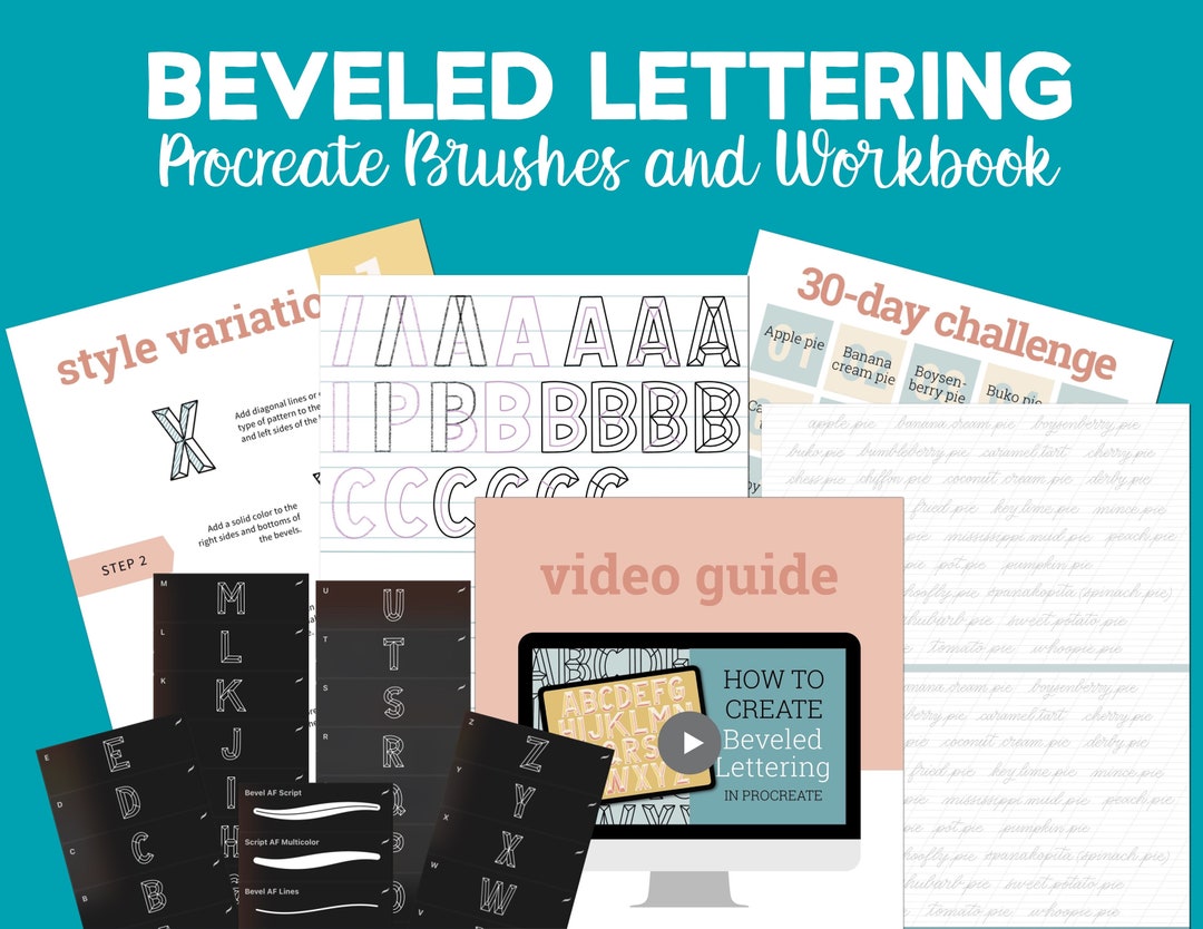 Lettering Practice Pages, Beveled Lettering Kit With Procreate Brushes ...