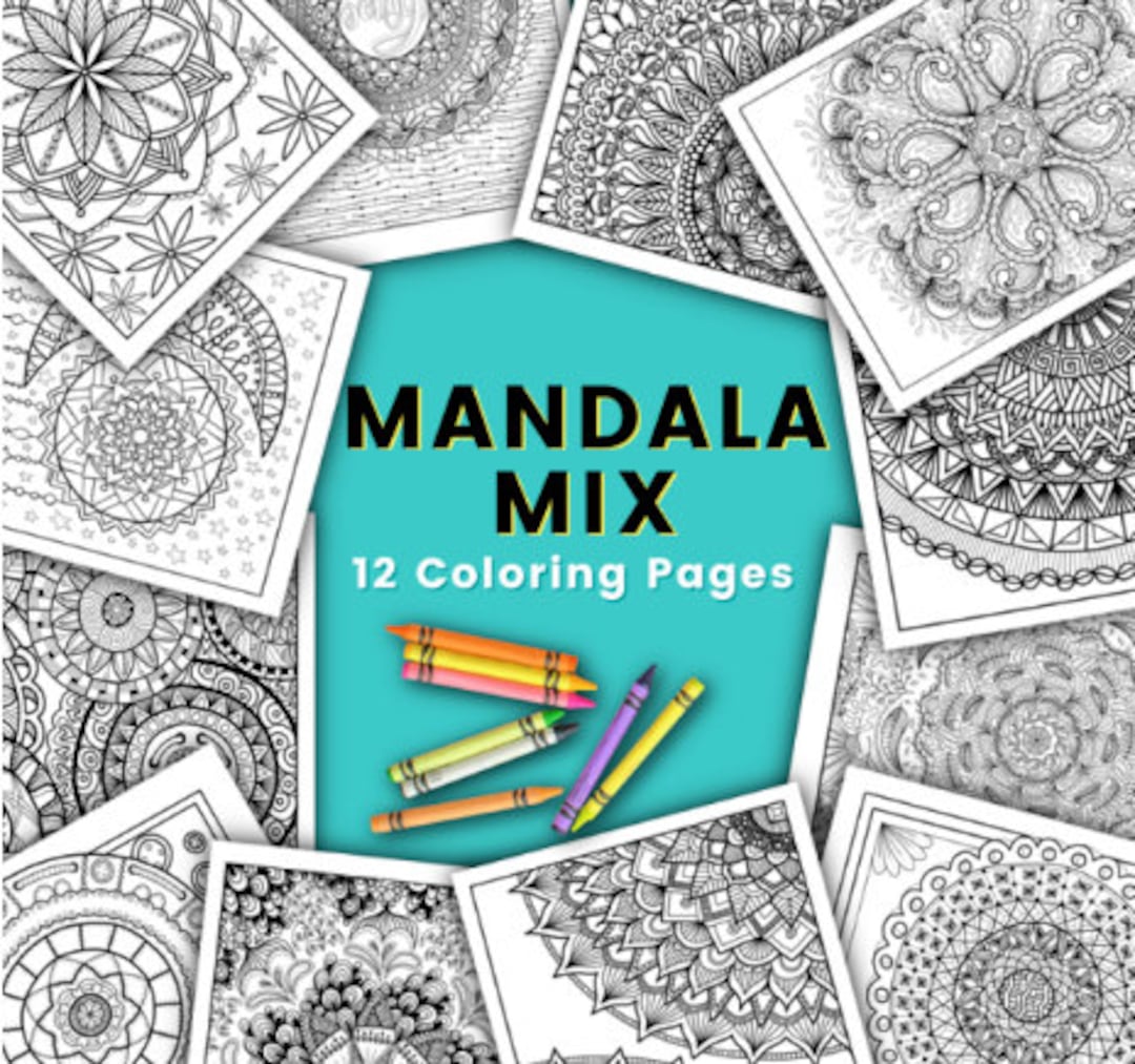 Mandala Mix - Adult Coloring Pages Bundle - 12 Printable Pages of Black ...