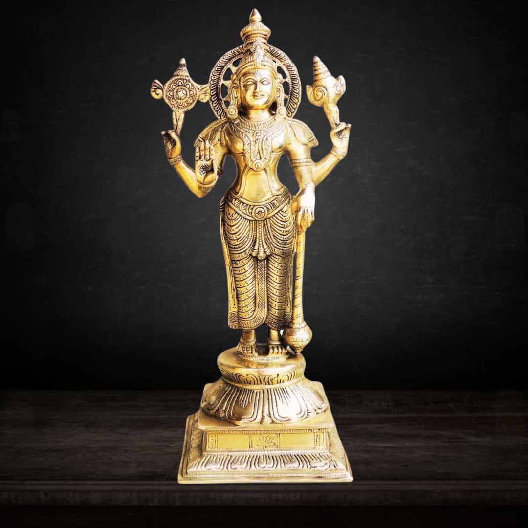 Brass Vishnu Ji God Idol Statue 17.5 Inch 1 Piece, Standing Vishnu ...