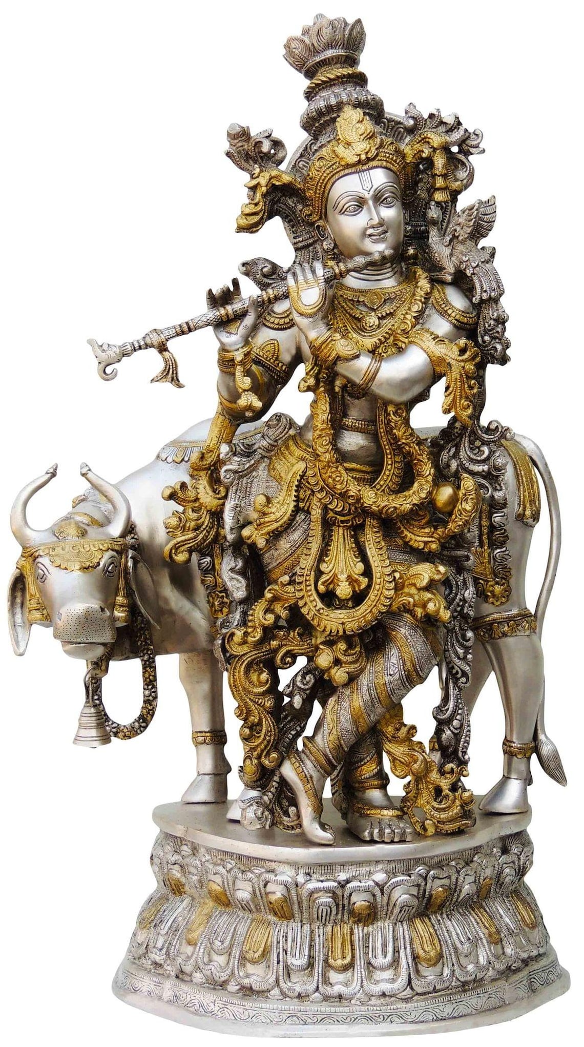 Brass Cow Krishna Statue Largebrass Krishna Idol With Cow - Etsy