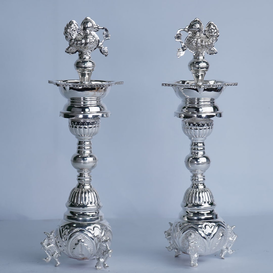 Pure Silver Peacock Design Deepam Stand Pure Silver Diya - Etsy