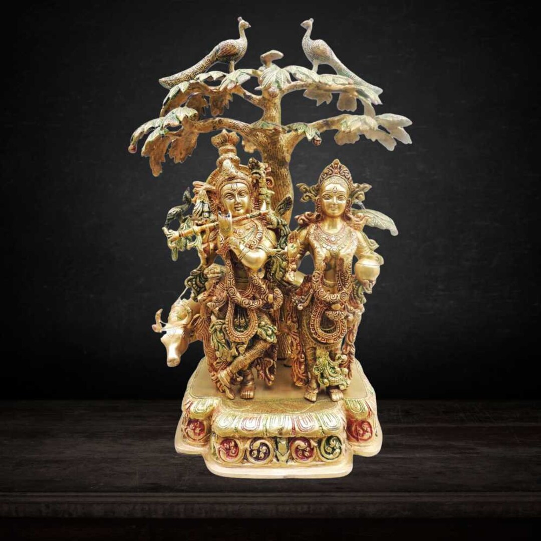 Radha Krishna With Tree, Radha Krishna Statue Brass, Radha Krishna ...