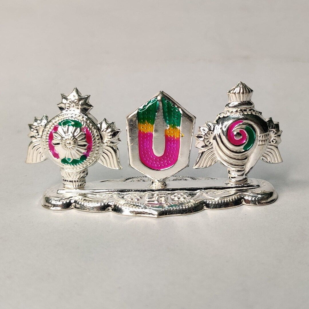 Shanku Chakra Pure Silver Idol, Chakra Namam Idol, Temple Decoration ...