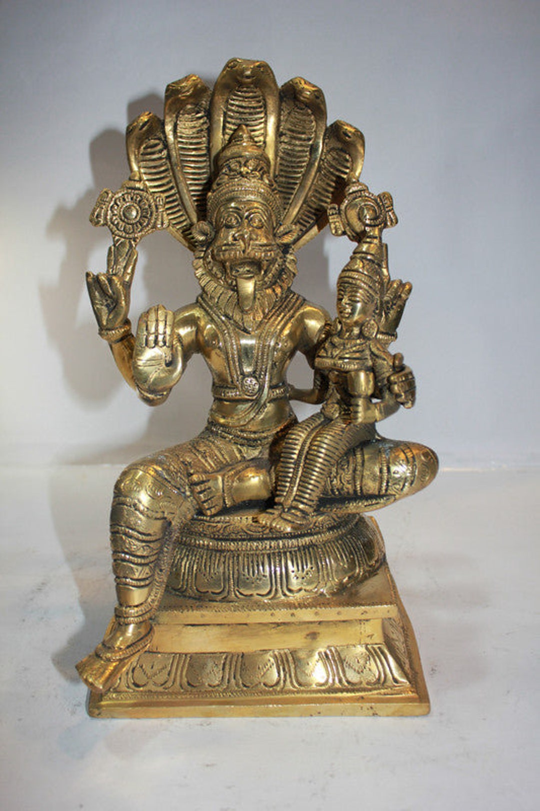 Brass God Narsingh Bhagwan With Goddess Lakshmi Statue for - Etsy