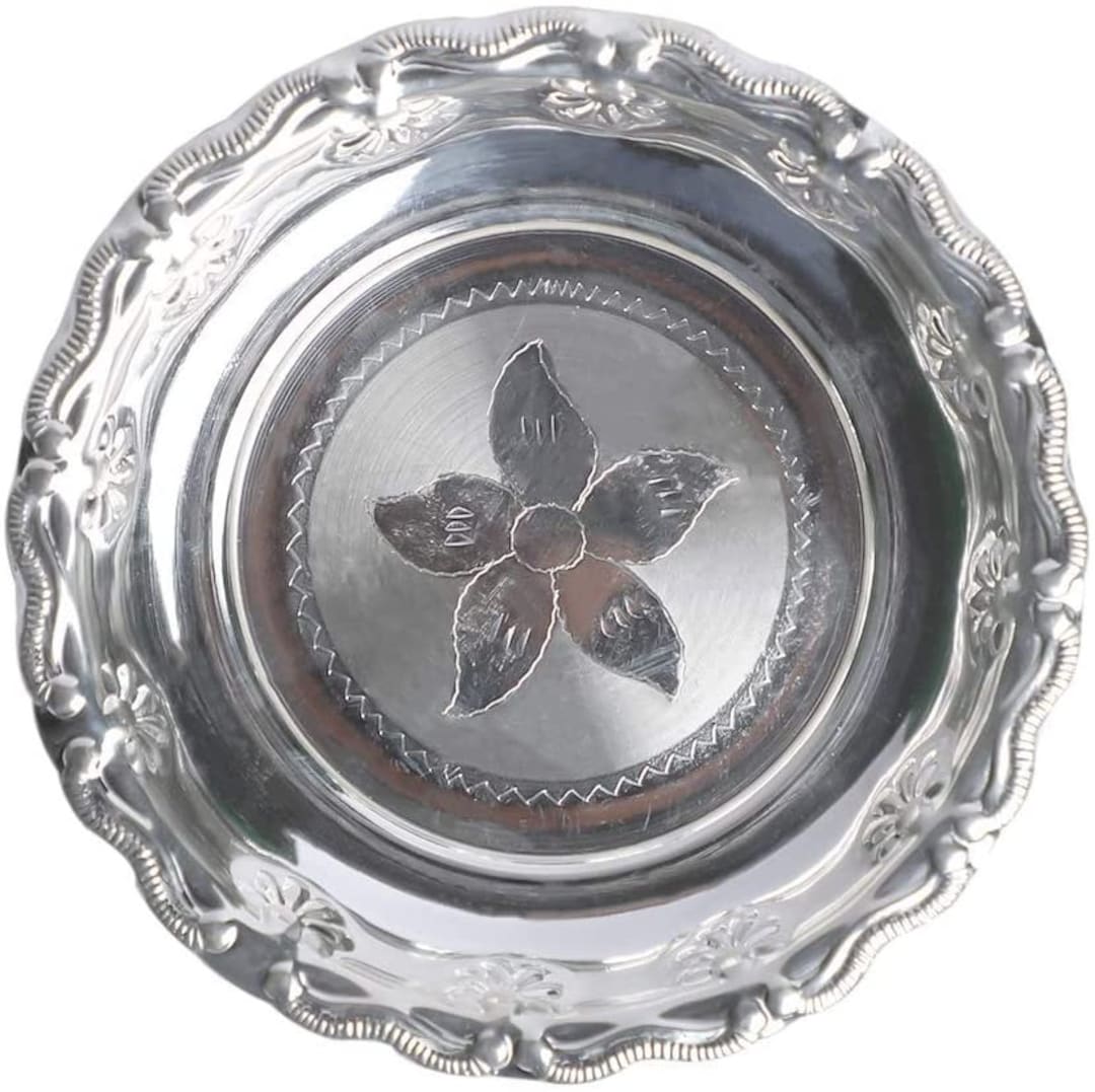 Pure Silver Plate With Design, Handmade Solid Silver Plate, Idols Puja ...