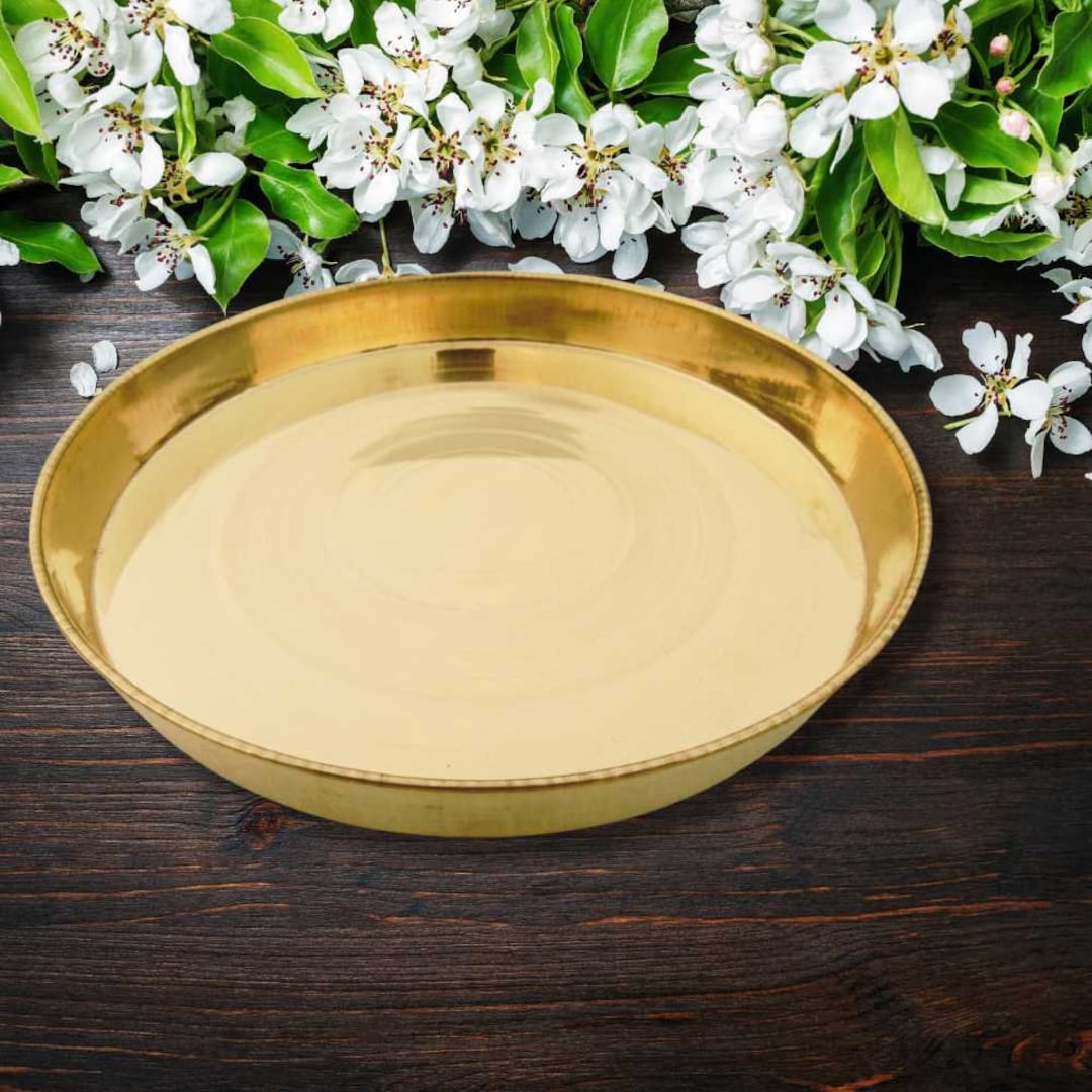 Brass Thali 0.46kg, Handmade Pure Brass Serving Thali, Pooja Thali, Pooja Plate, Dinner Thali - Etsy