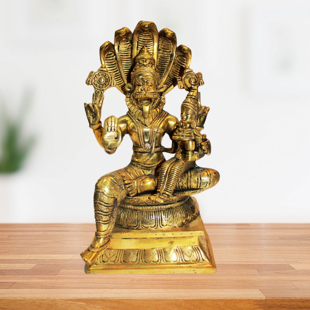 Brass God Narsingh Bhagwan With Goddess Lakshmi Statue for Pooja Gift ...