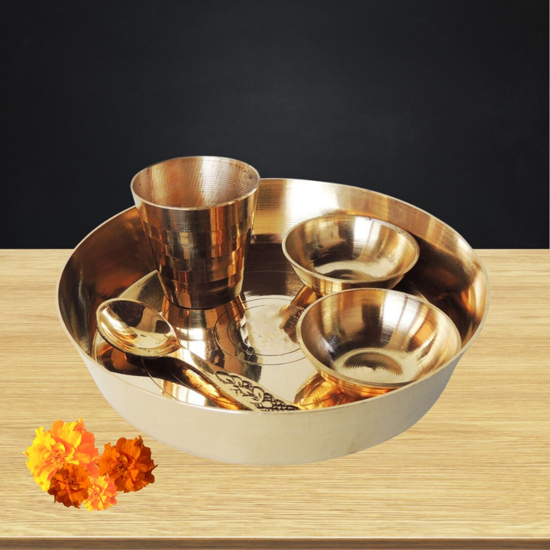 Brass Laddu Gopal Thali Set 0.19kg Pack of 2, for Laddu Gopal, Small ...