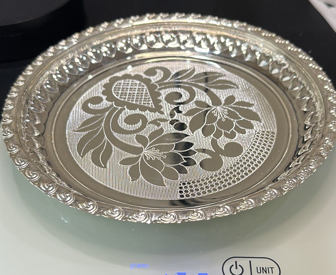 Pure Silver Design Plate 159g, Handmade Silver Plate, Idols Puja ...