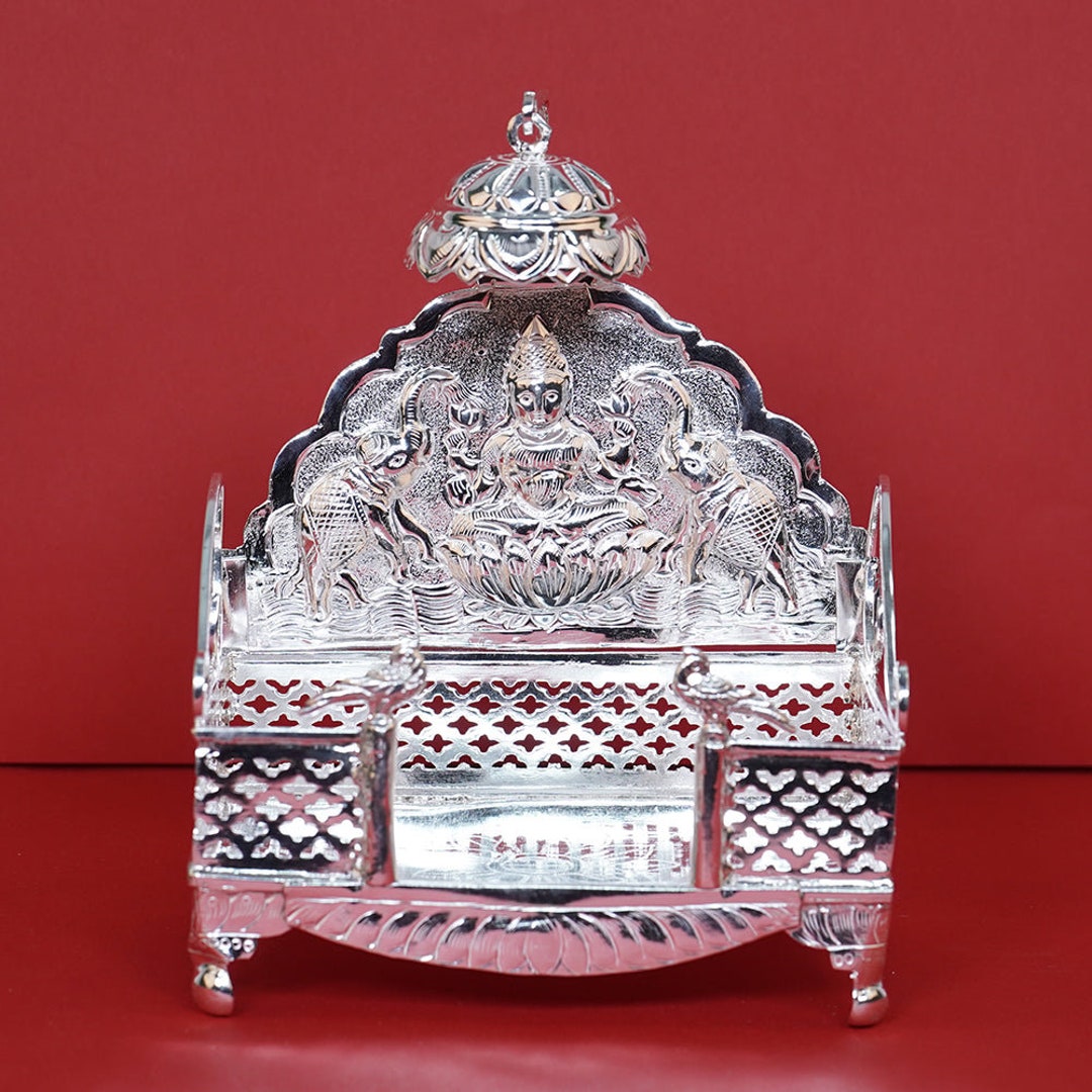 Pure Silver Laxmi Devi Simhaasanan Set, Silver Singhasan for Idol ...