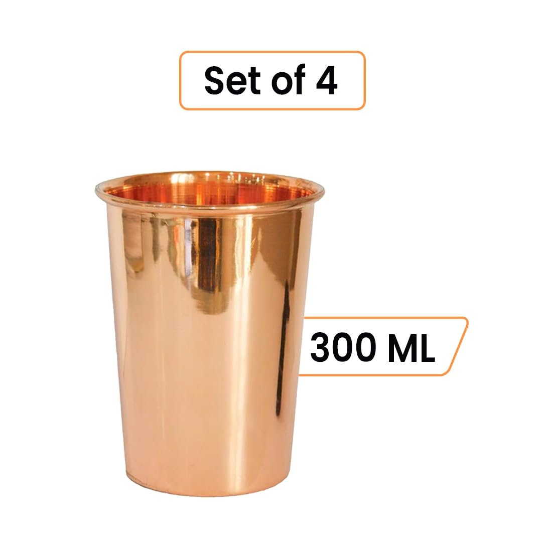 Copper Drinking Serving Water Glasses 300 Ml Each, Copper Tumbler Water ...