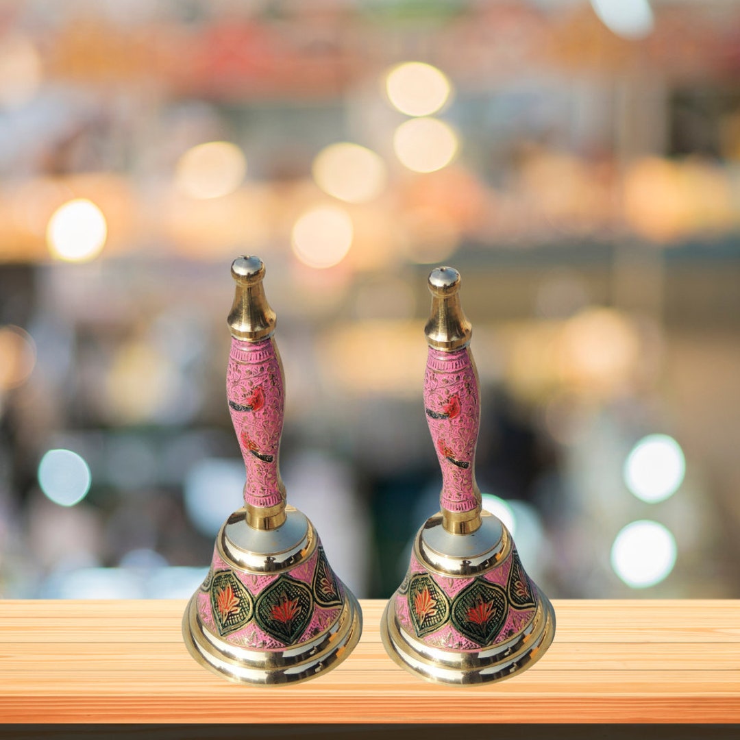 Brass Handle Red Color Bell 0.5kg Brass Pooja Bell Hindu - Etsy