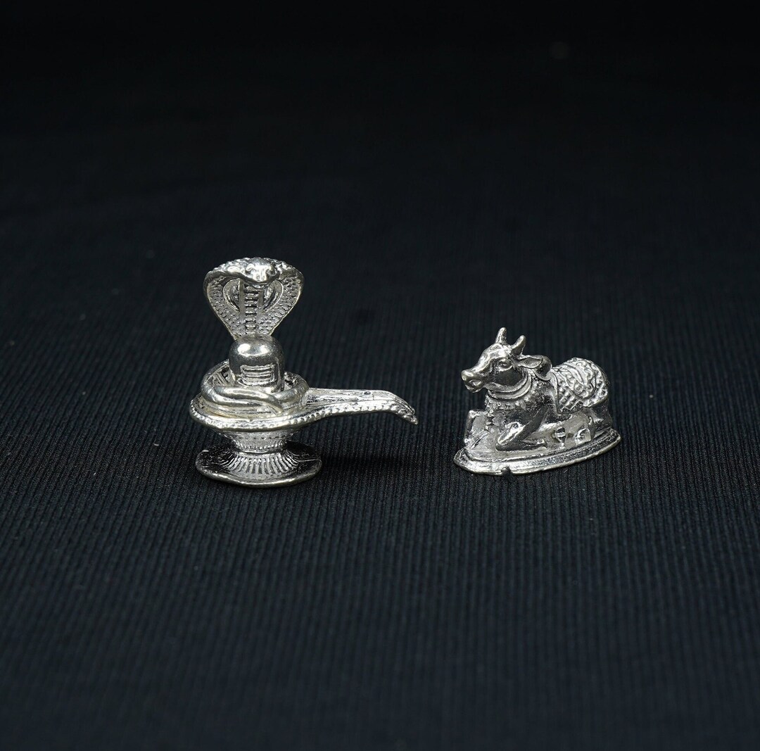 Pure Silver Shiva Lingam Snake With Nandi 21g, Lord Shiva Lingam Idol ...