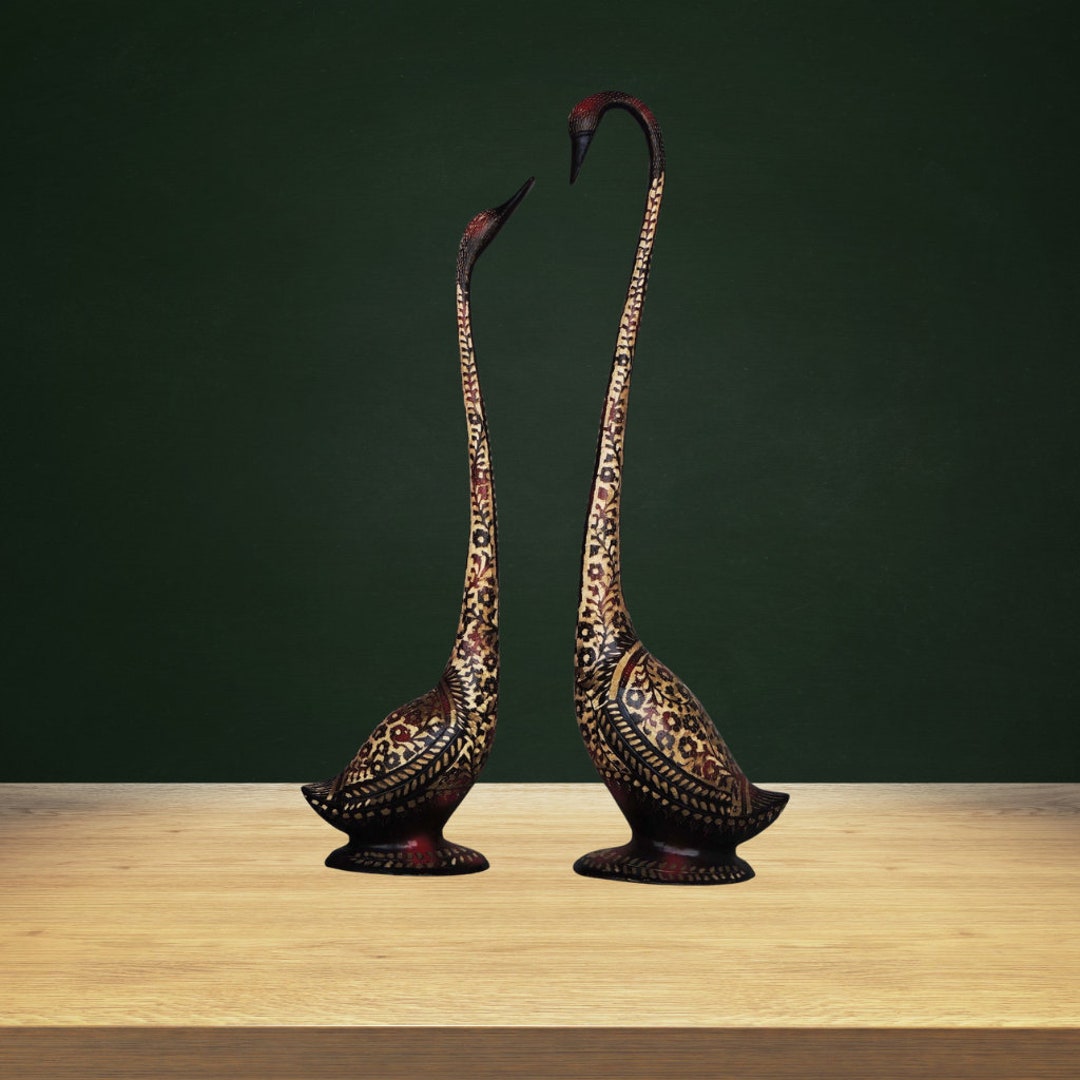 Brass Showpiece Duck Pair Black Statue 6.86kg, Vintage Brass Swan ...