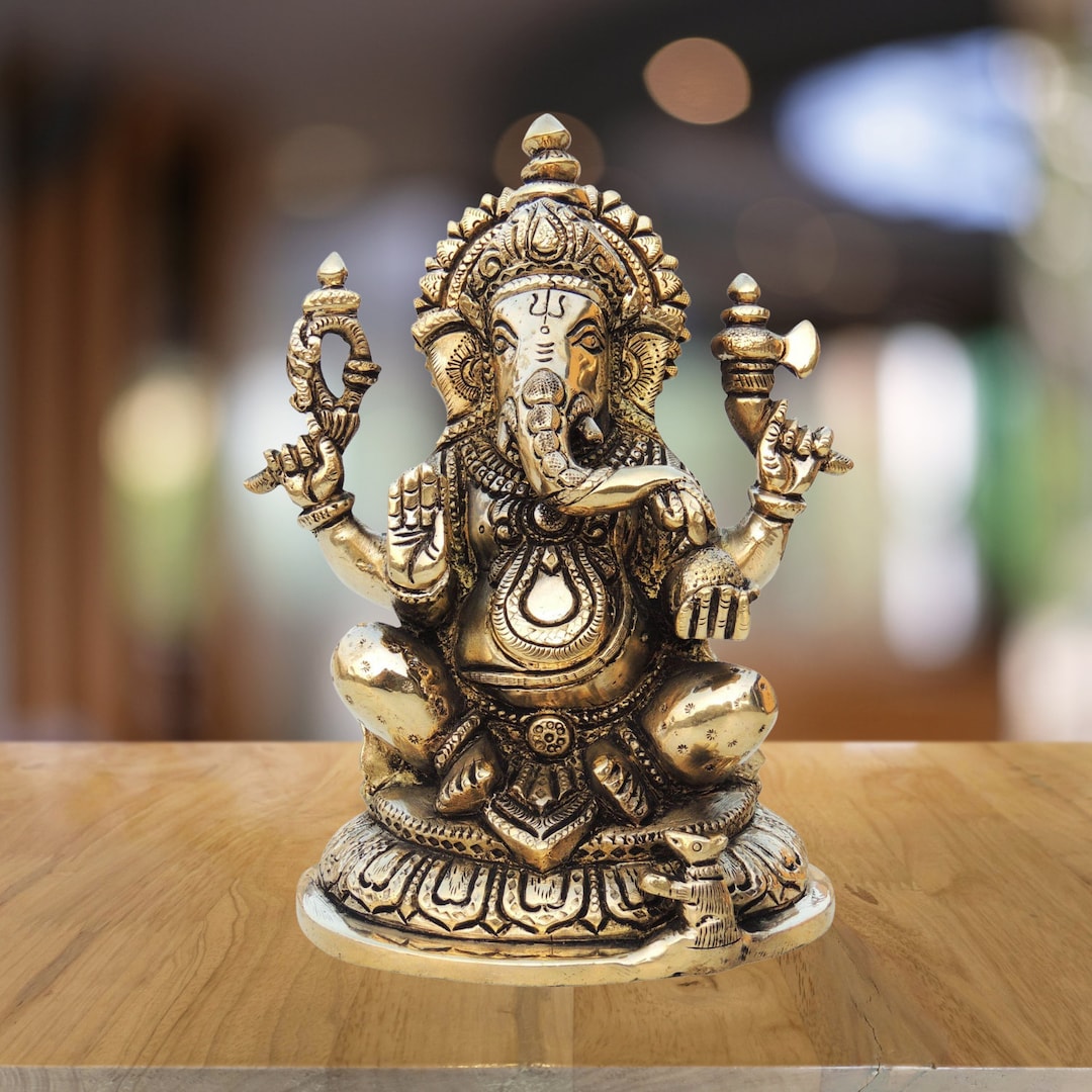 Brass Ganesha Statue, Ganesh Sculpture, Good Luck Gift for New ...