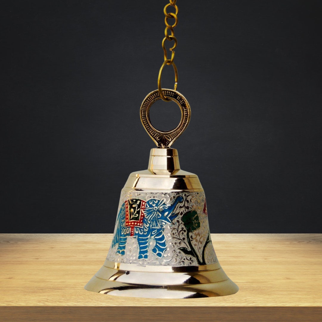 Brass Hanging Pooja Bell White Color 0.62kg, Brass Hanging Bell With ...
