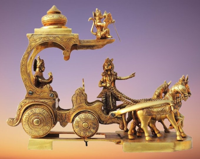 Brass Arjun Rath Statue, Brass Lord Krishna With Arjun Rath Giving ...