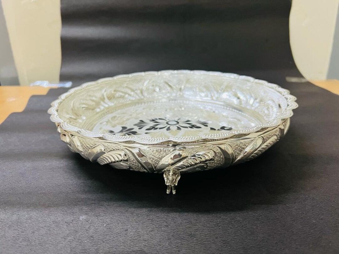 Pure Silver Floral Design Plate 420g, Handmade Solid Silver Plate ...