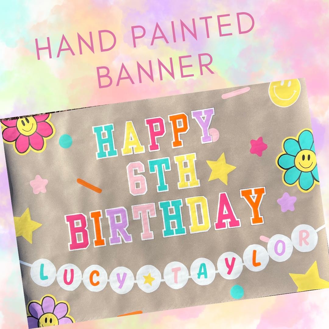 Chenille Letter Painted Banner CUSTOMIZABLE, Colorful Girls Party ...