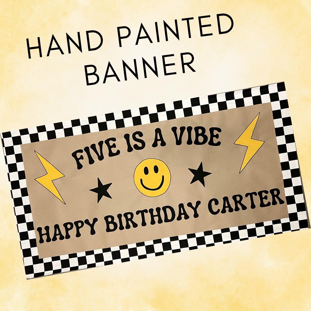 Five is a Vibe Painted Birthday Banner, CUSTOMIZABLE, Boys Birthday ...