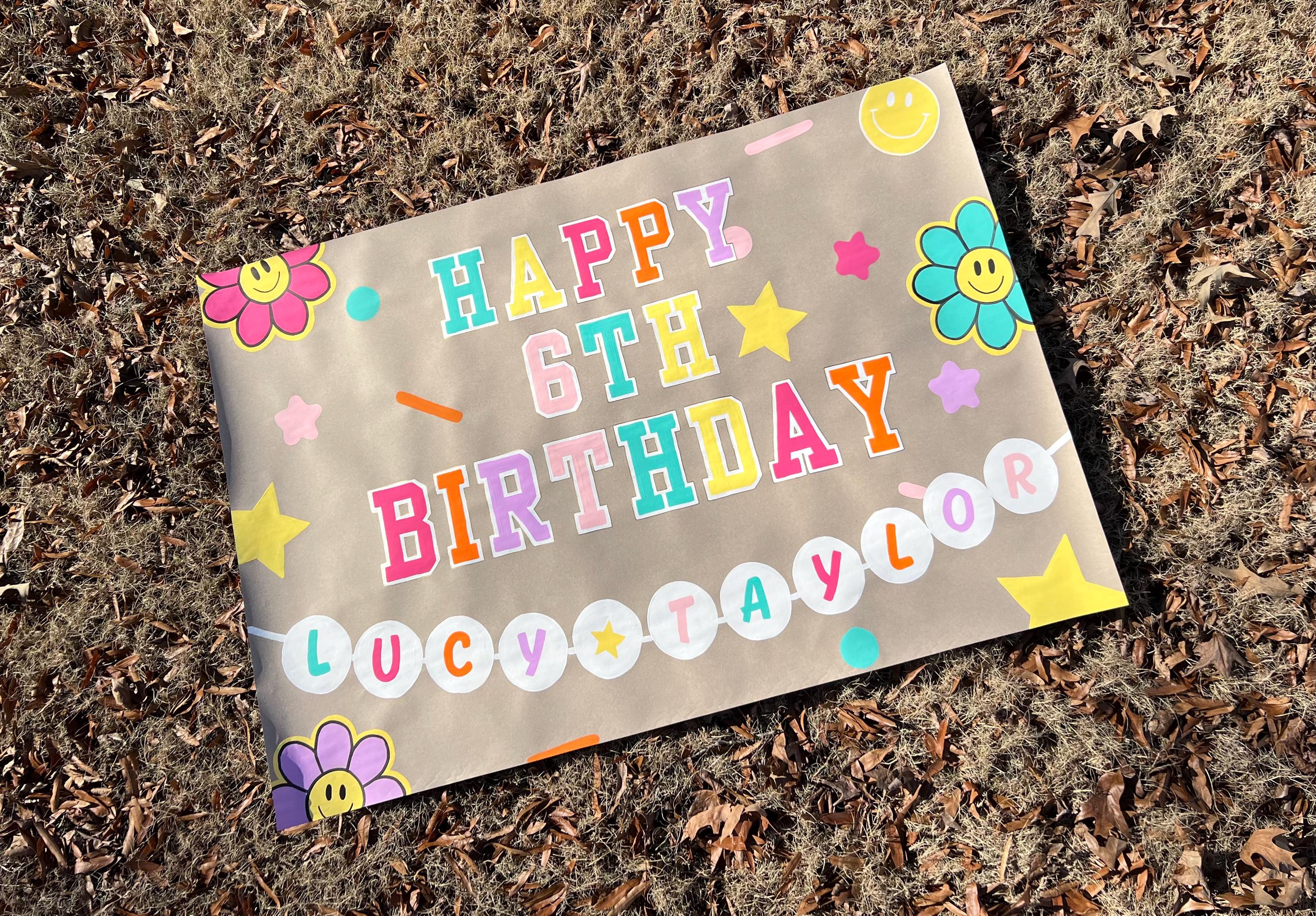 Chenille Letter Painted Banner CUSTOMIZABLE, Colorful Girls Party ...