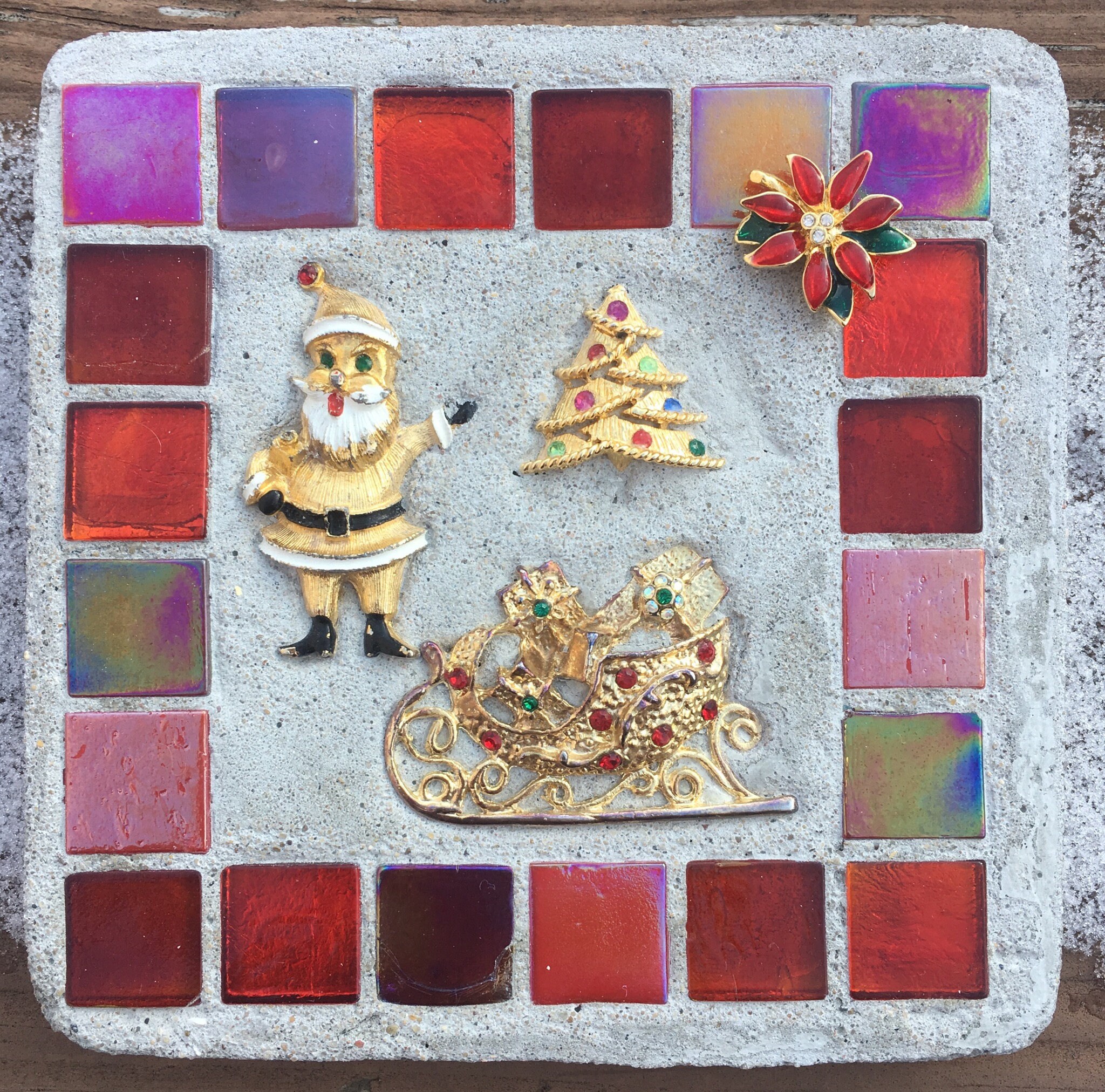 Mosaic Mixed Media vintage Santa Christmas Tile - Etsy Israel