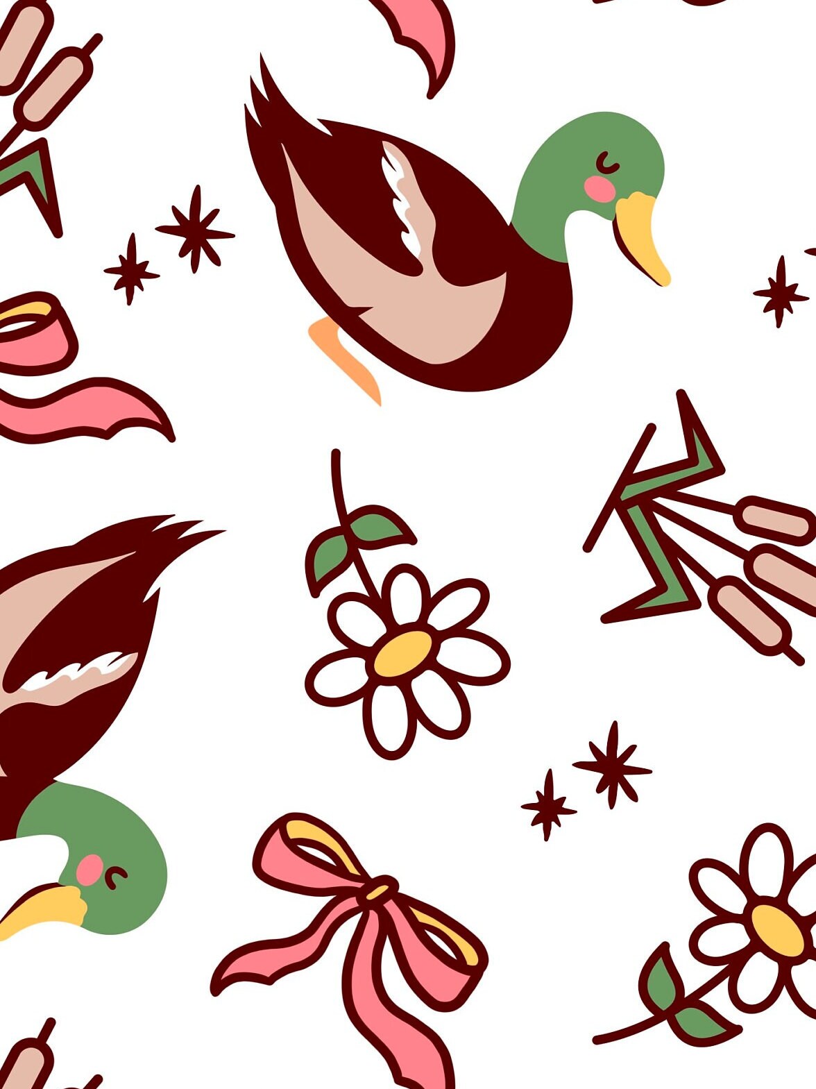 Ducks Seamless Pattern, Downloadable Seamless Coquette Mallard Ducks ...