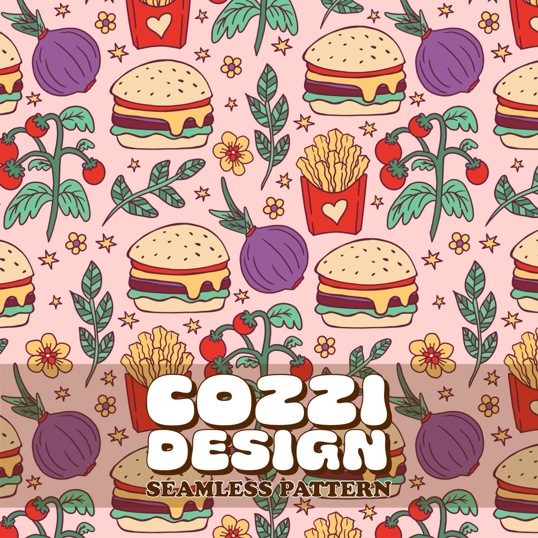 Burger Seamless Pattern, Downloadable Food Pattern for Fabrics, Digital ...
