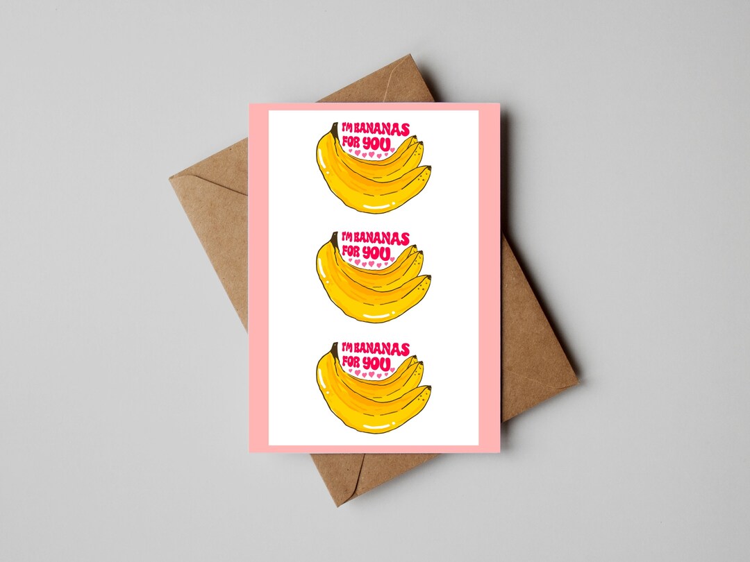 Love You Bananas Valentines Day Card, Printable Valentine Card, Digital ...