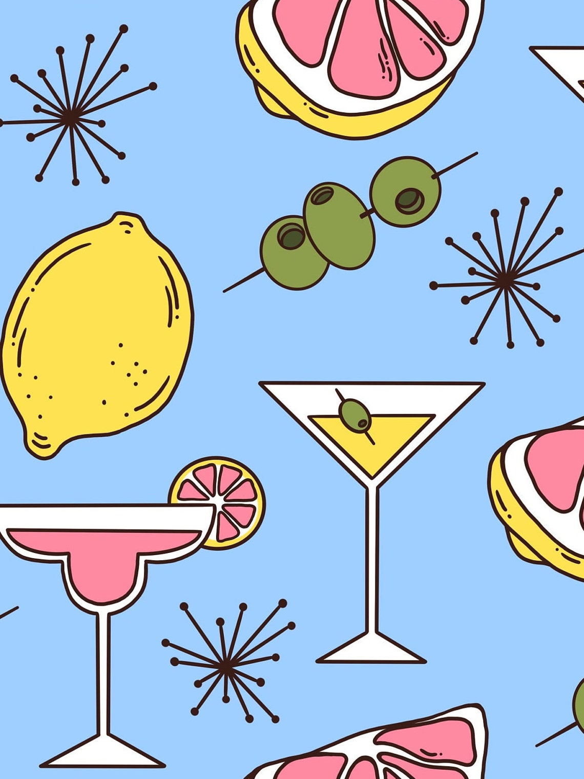 Martini Seamless Pattern, Downloadable Alcohol Pattern for Fabrics ...