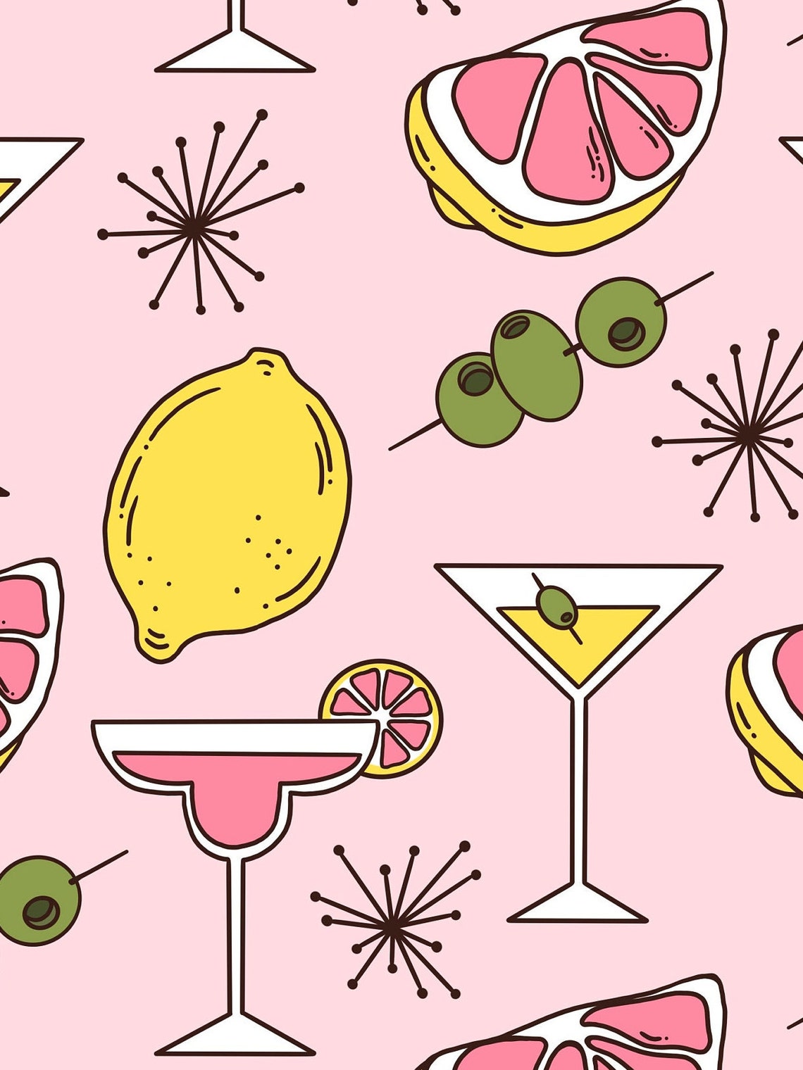 Martini Seamless Pattern, Downloadable Alcohol Pattern for Fabrics ...