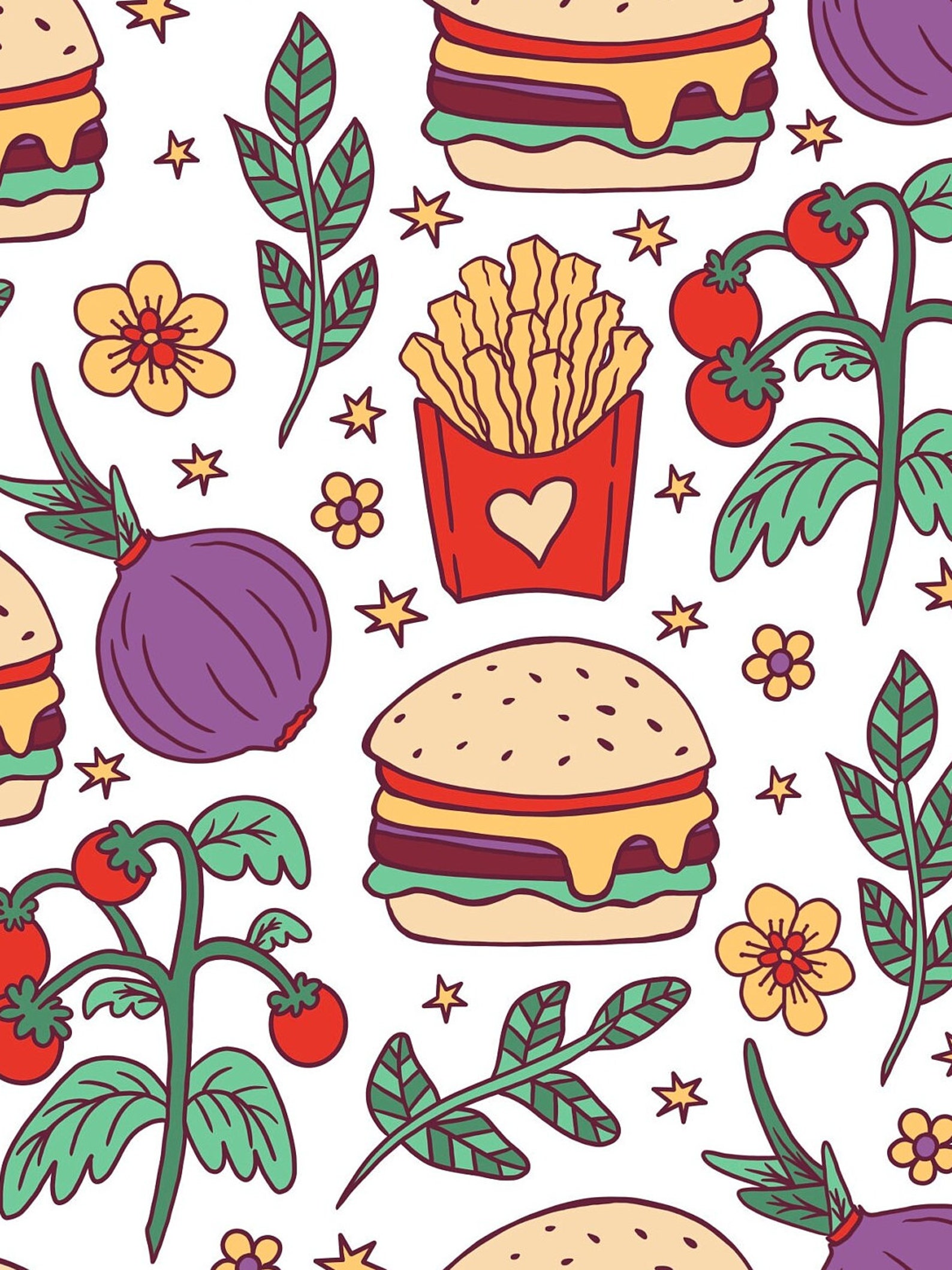 Burger Seamless Pattern, Downloadable Food Pattern for Fabrics, Digital ...