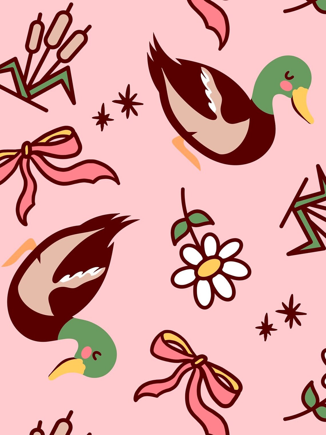 Ducks Seamless Pattern, Downloadable Seamless Coquette Mallard Ducks ...