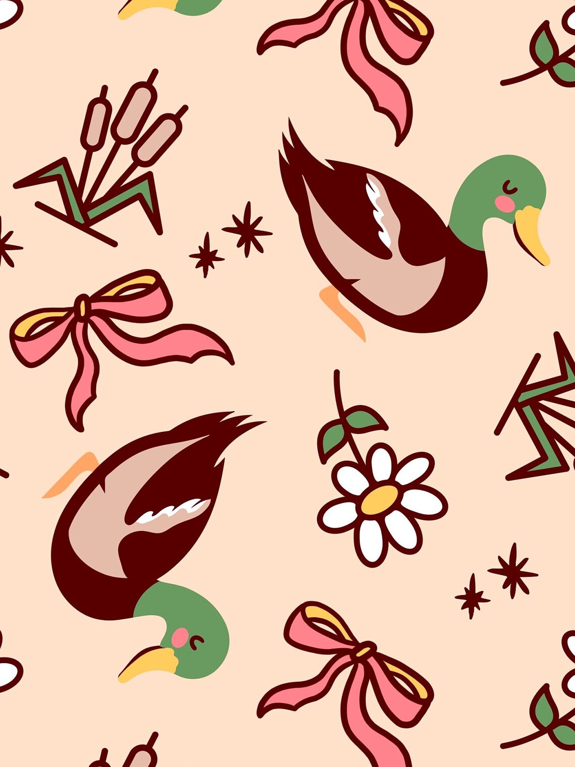 Ducks Seamless Pattern, Downloadable Seamless Coquette Mallard Ducks ...