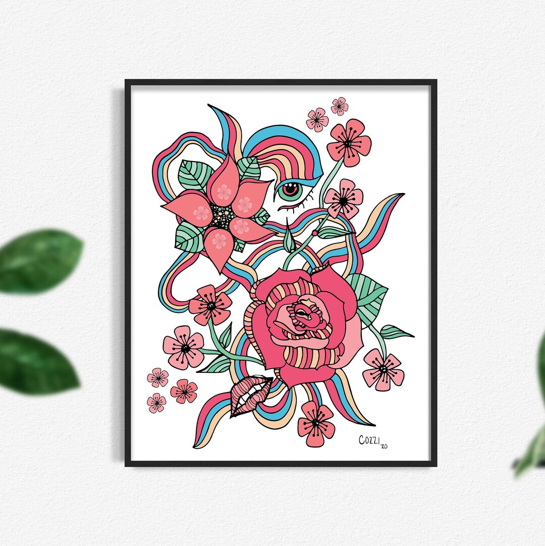 Gift for Friend, Rose Art Print, Digital Art Print, Trippy Illustration ...
