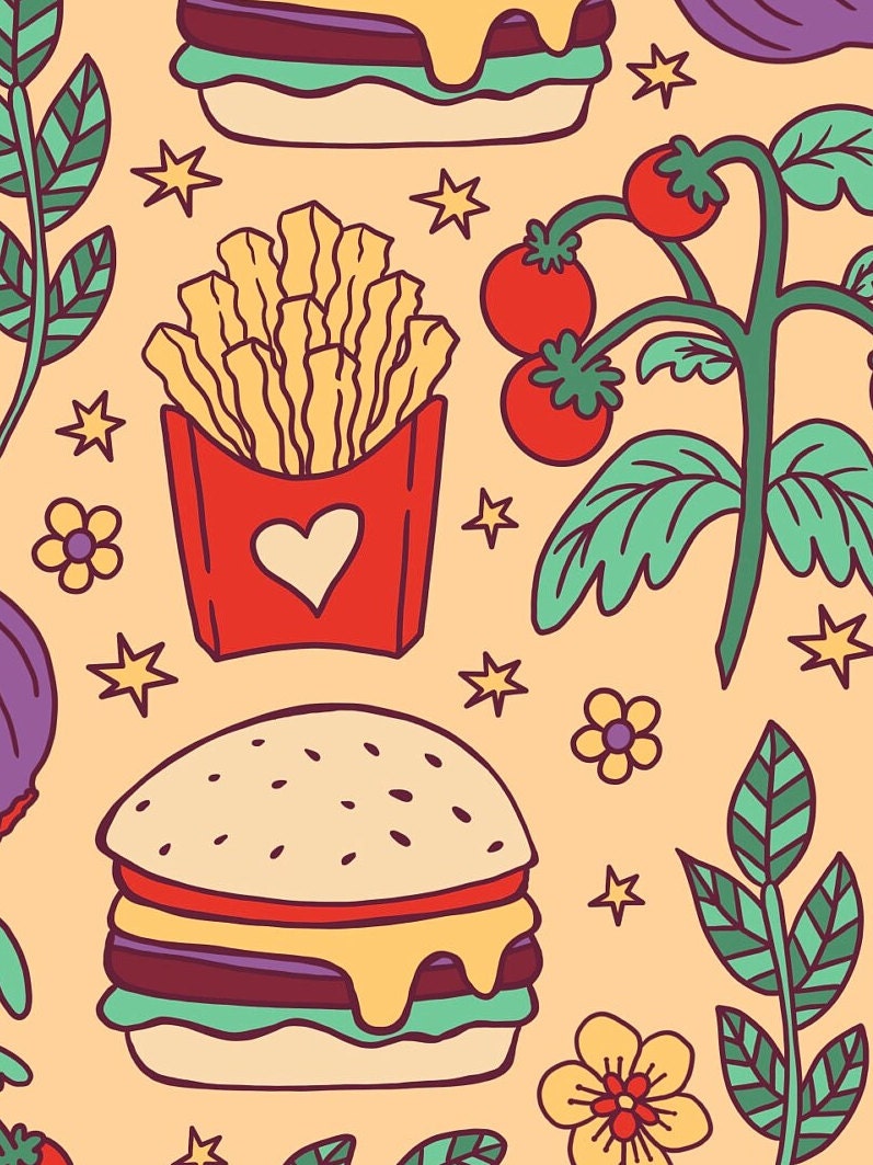 Burger Seamless Pattern, Downloadable Food Pattern for Fabrics, Digital ...