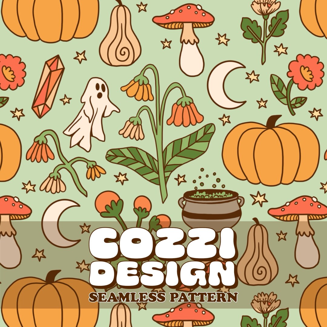 Cottage Core Pumpkin Seamless Pattern, Downloadable Pumpkin Pattern for ...