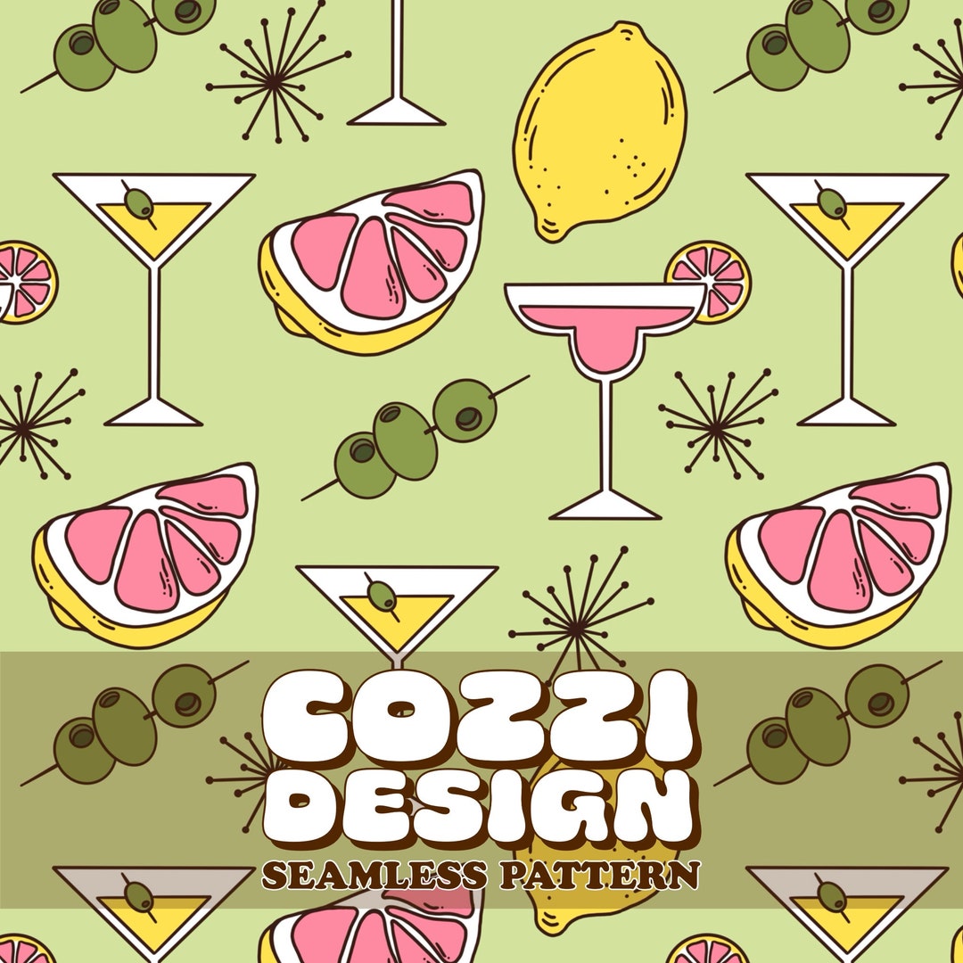 Martini Seamless Pattern, Downloadable Alcohol Pattern for Fabrics ...