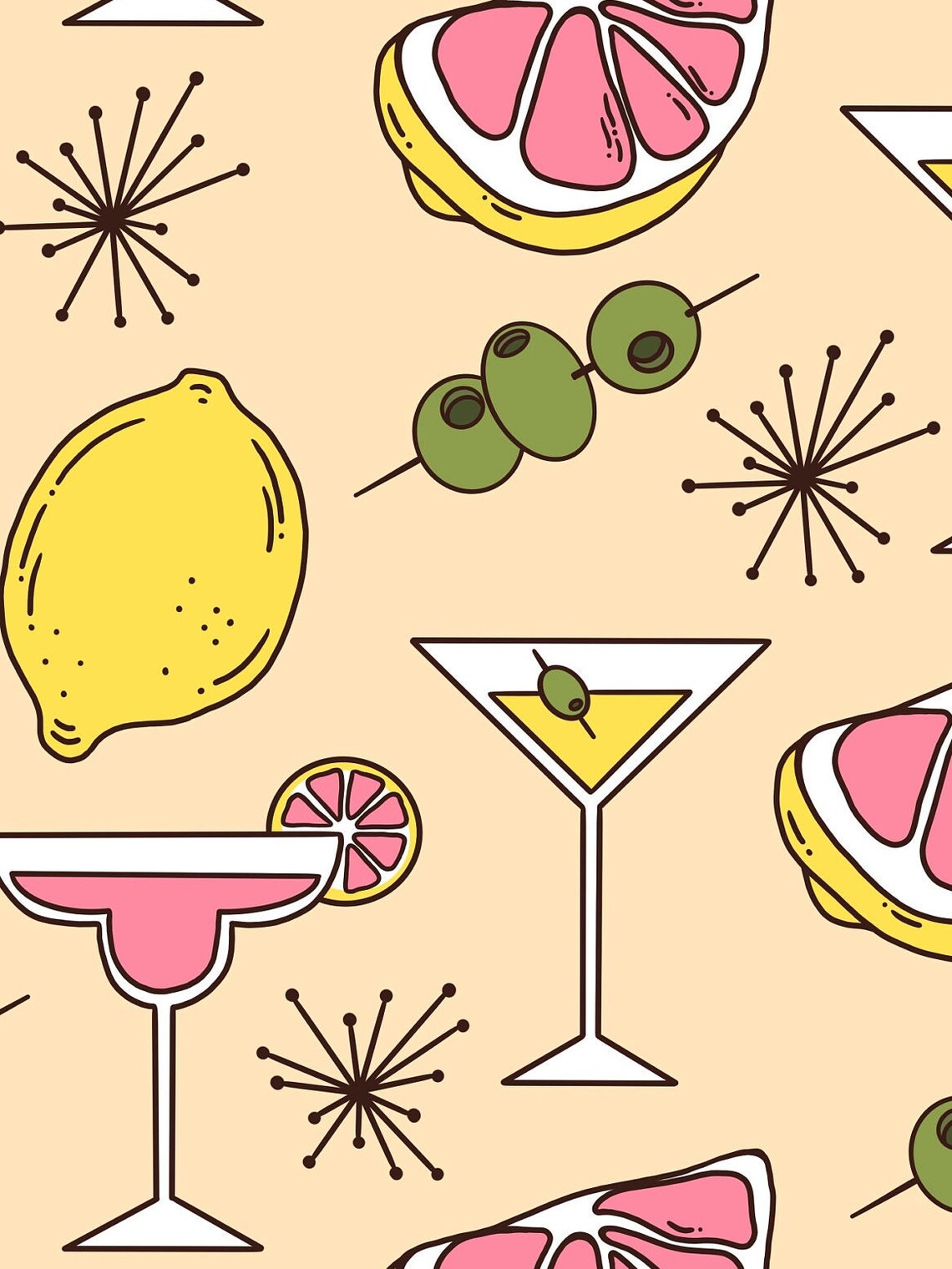 Martini Seamless Pattern, Downloadable Alcohol Pattern for Fabrics ...