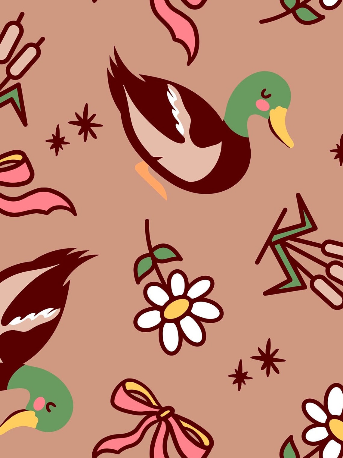 Ducks Seamless Pattern, Downloadable Seamless Coquette Mallard Ducks ...