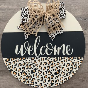 Animal Print Welcome Door Hanger - Front Door Decoration - Wooden ...
