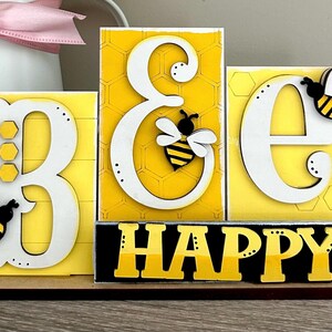 Bee Happy Wood Block Sign, Spring Chunky Wood Sign - Bumble Bee Decor ...