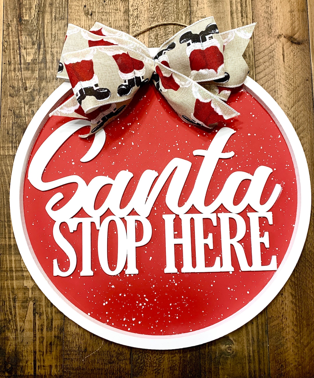 Santa Stop Here Door Hanger - Christmas Porch Decor - Santa Front Door ...
