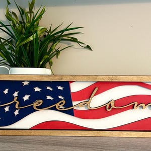 Freedom Patriotic Decor - Summer Shelf Sign - American Flag Wood Sign ...