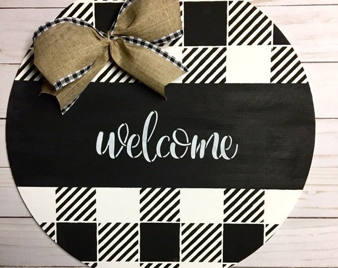 Black and White Buffalo Check Sign Welcome Sign Buffalo Check Wood Sign ...