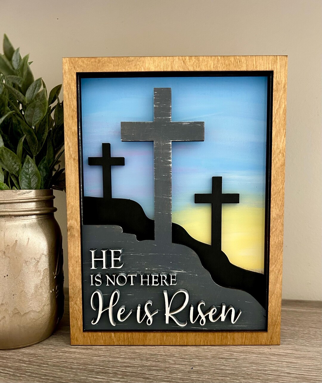 Easter Cross Sign - He is Risen Sign-easter Sign - Lent Decor ...